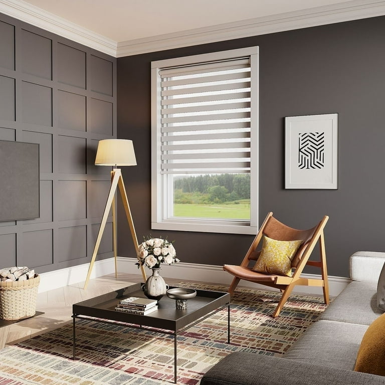 Royalcraft 72 x 68 Cordless Zebra Blinds Horizontal Dual Layer Roller Window Shades Modern Adjustable Pull Down Shades for Windows Light Filtering