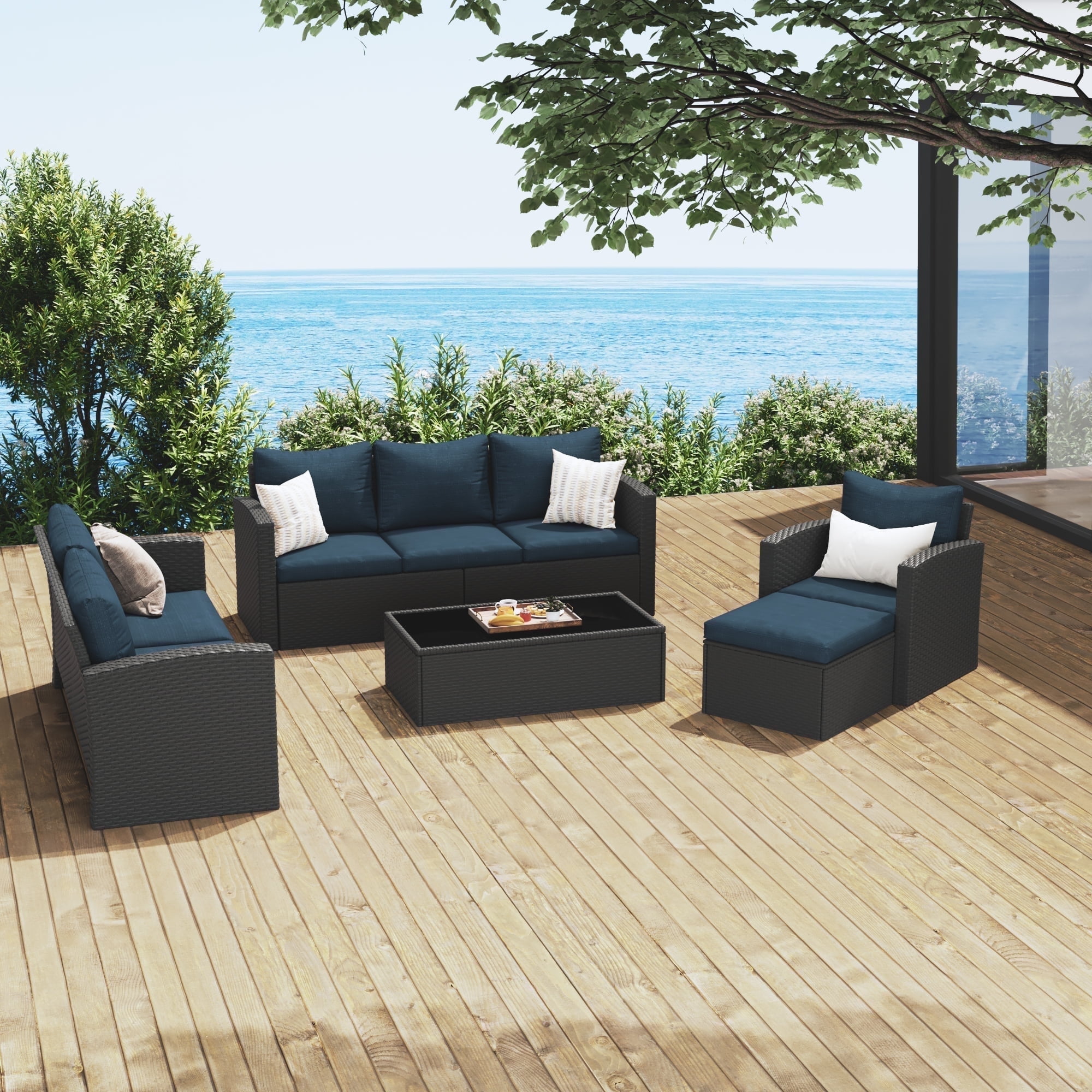 Royalcraft 8-Piece PE Wicker Rattan Outdoor Sofa Set with Storage Box ...