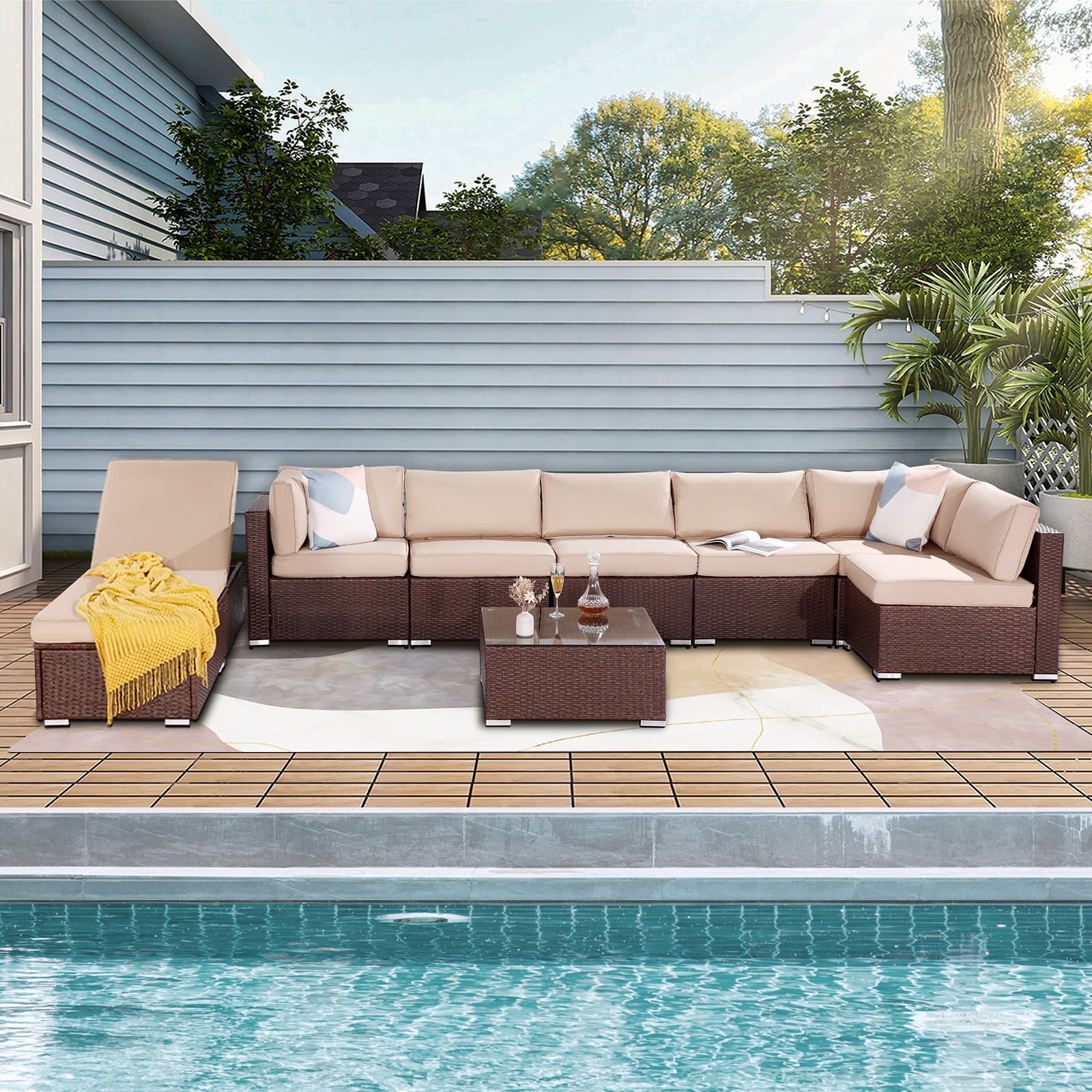 Royalcraft 8 Pieces Patio Furniture Set, Outdoor Sectional Wicker Sofa ...