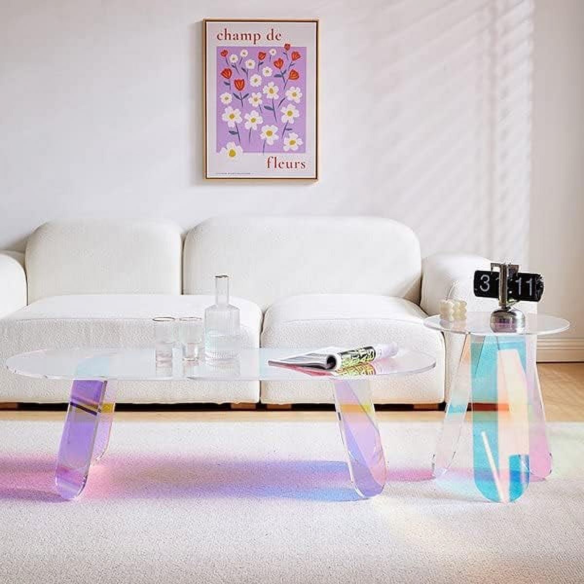 Royalcraft Acrylic Coffee Table, 47.2” Large Iridescent Table with PVC ...