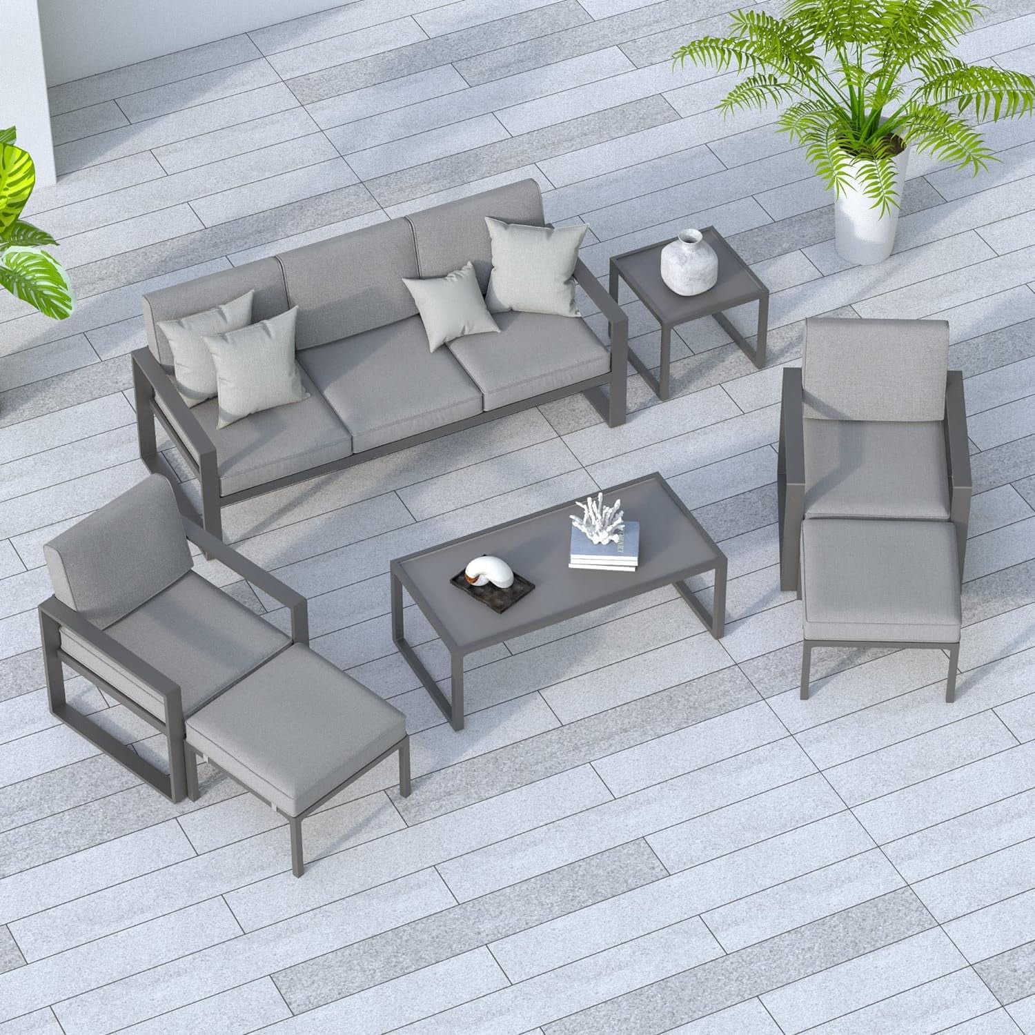 Royalcraft Aluminum Patio Furniture Set, 7 Pieces Modern Patio ...