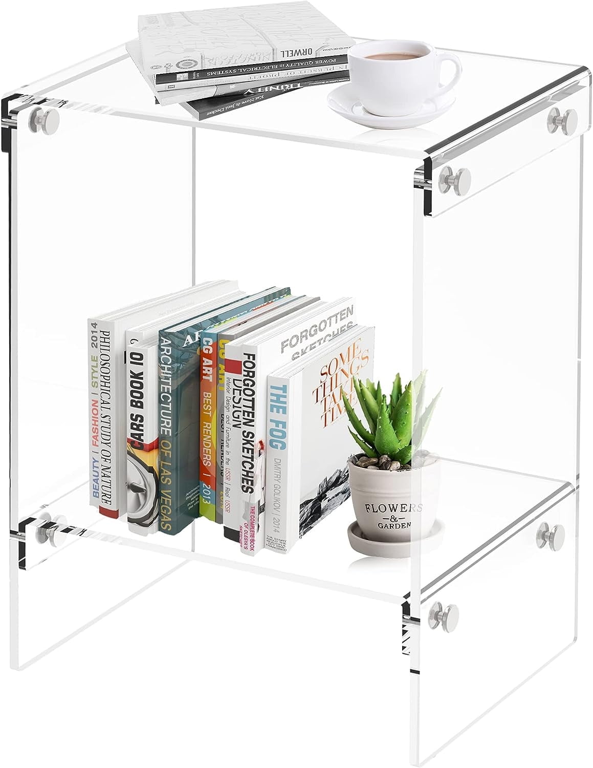 Royalcraft Clear Acrylic Side Table, 2-Tier Lucite End Tables 18" Lx 12 ...