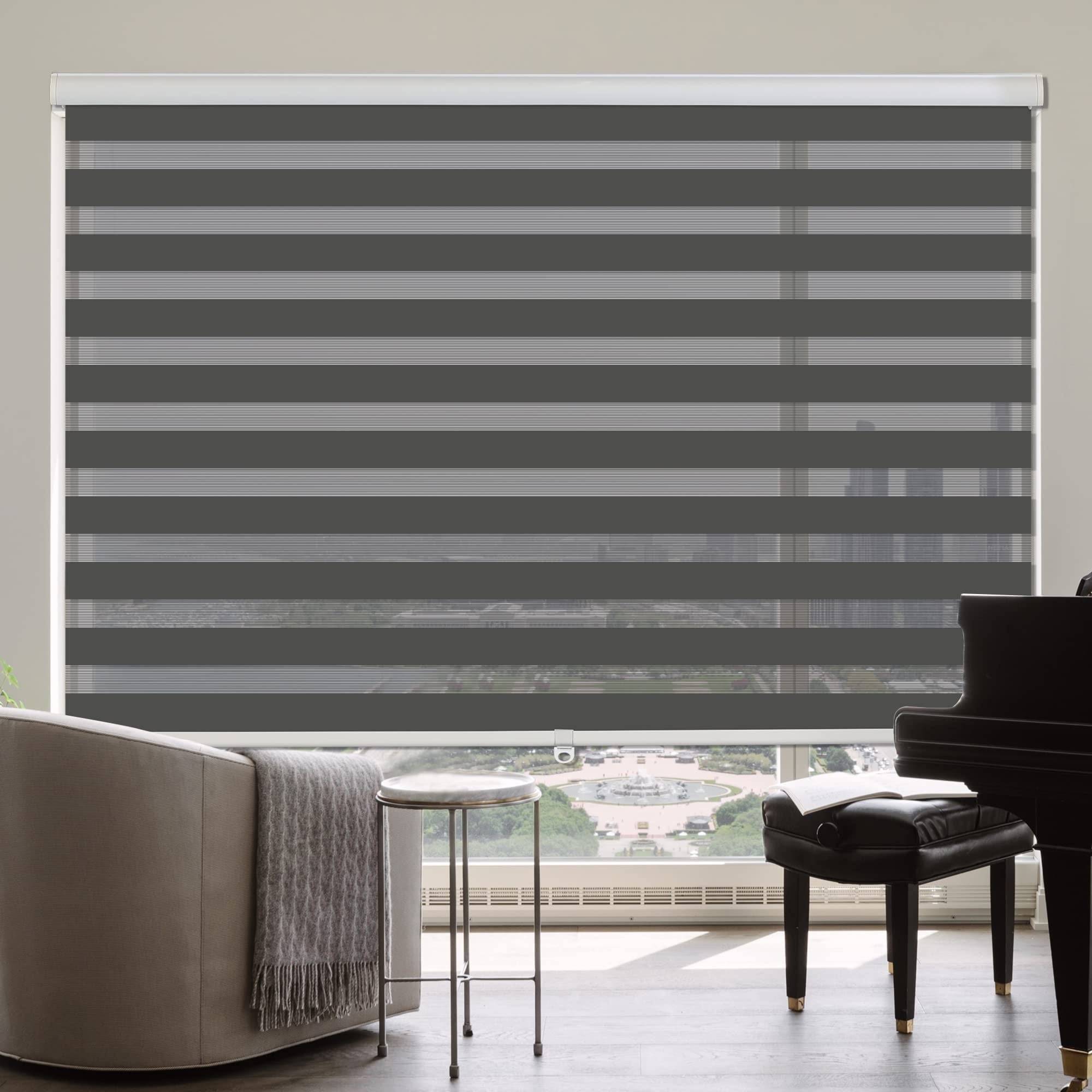 Royalcraft Cordless Zebra Blinds, 24"W x 72"H, Grey, Dual Layer, Light Control, Day/Night Shades ...
