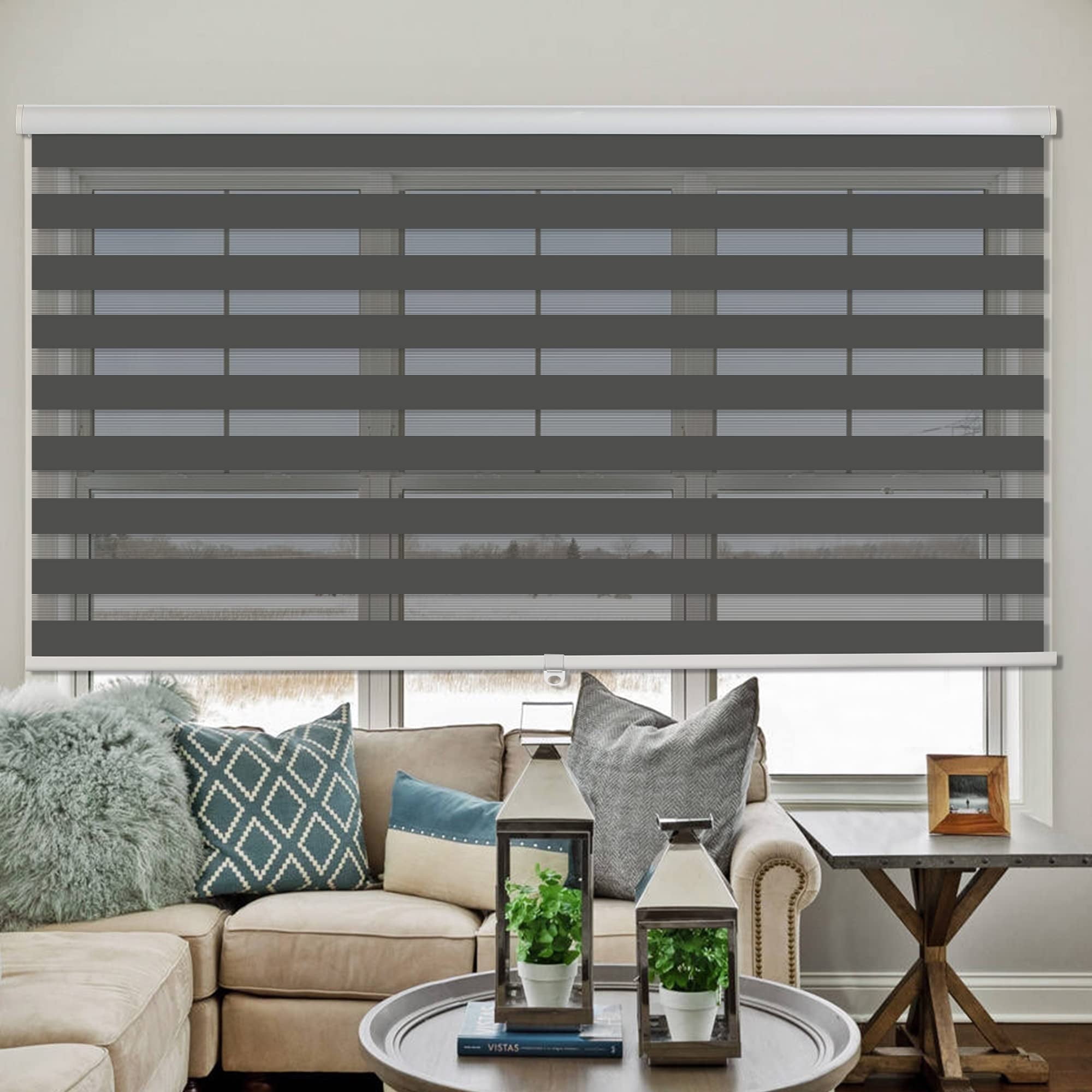 Royalcraft Zebra Blinds, 46" W x 72" H, Grey Dual Layer, Light Control ...