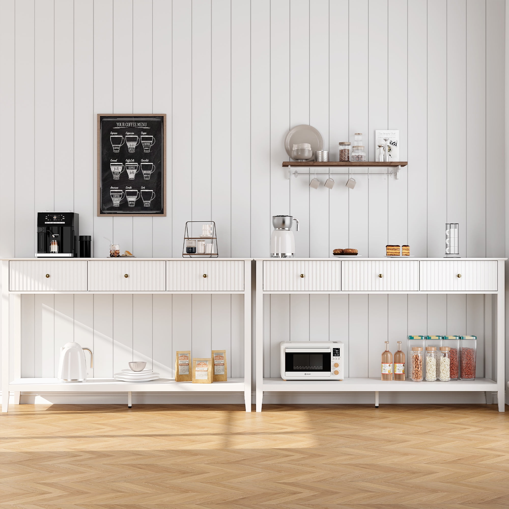 Royalcraft Fluted Console Table with 3 Drawers, Modern White Entryway ...