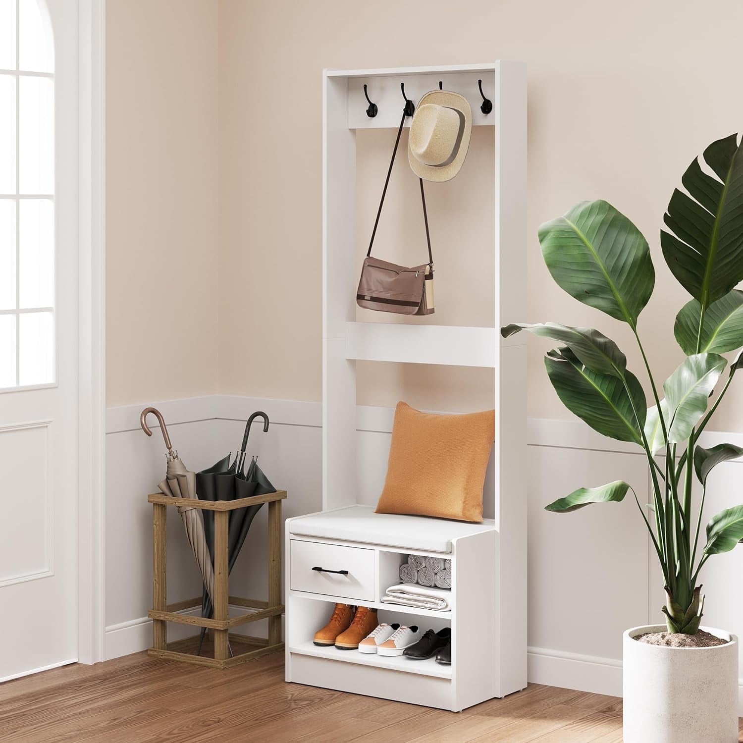 Royalcraft Hall Tree with Bench, Entryway Bench with Coat Rack, Shoe ...