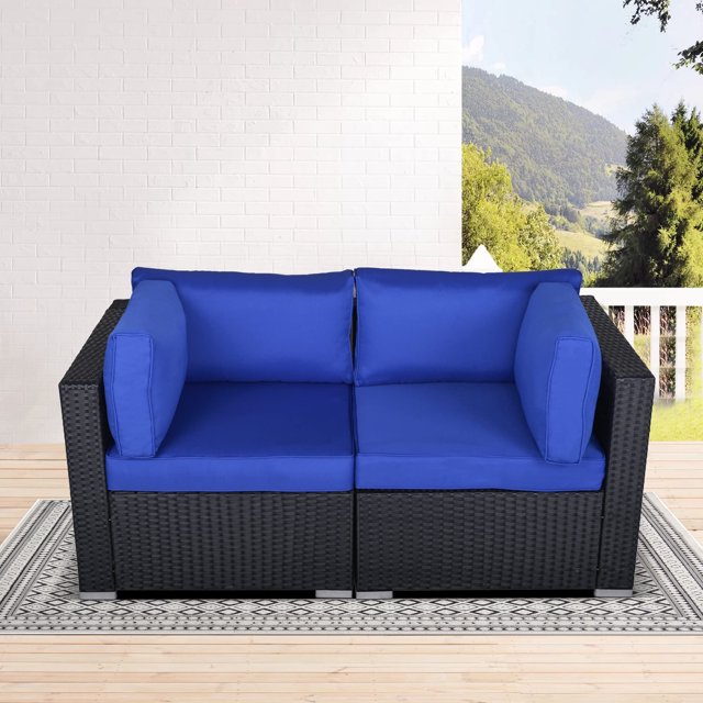 Royalcraft 2-Piece Wicker Rattan Outdoor Loveseat Patio Furniture ...