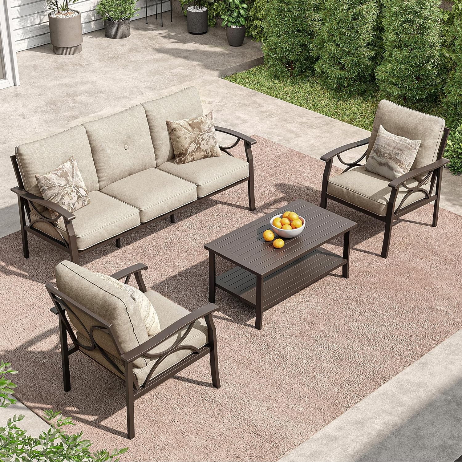 Outsunny 4 Piece Patio Furniture Set, Outdoor Conversation Set with ...