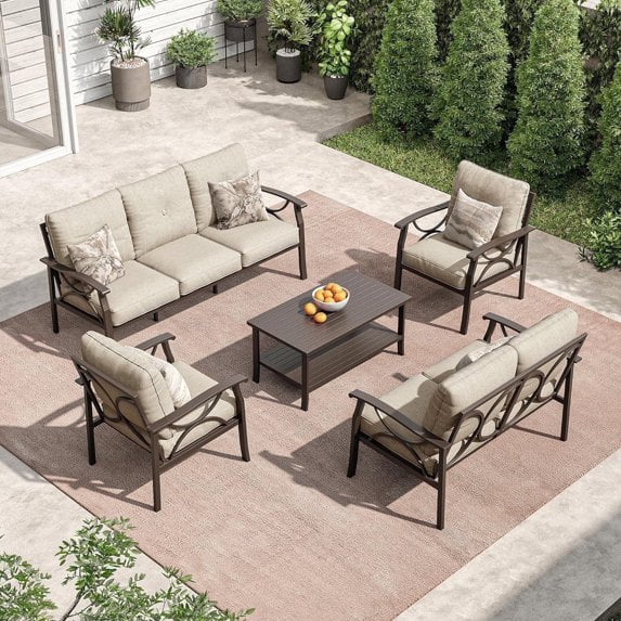 Royalcraft 5 Piece Outdoor Seating Deck Furniture Set with Coffee Table ...