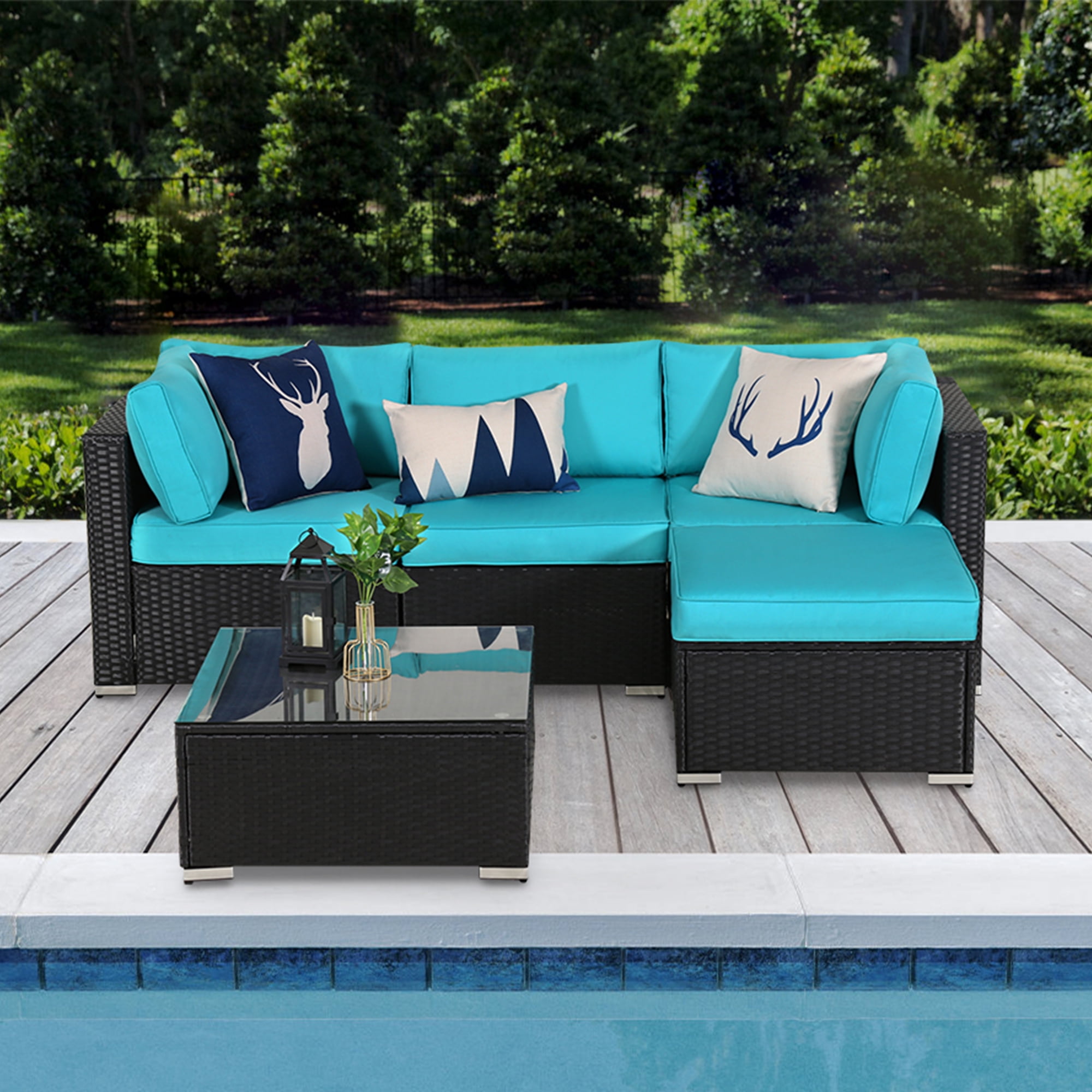 Royalcraft Rattan Patio Sofa Set, 5 Pieces Outdoor Sectional Furniture ...