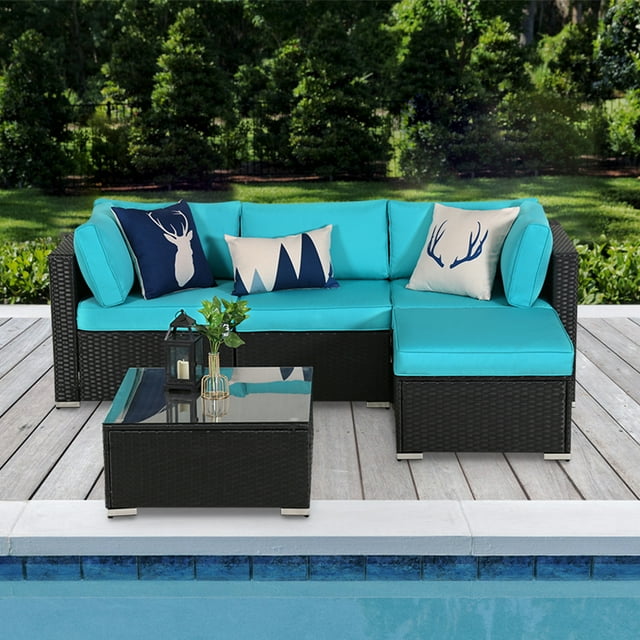 Royalcraft Rattan Patio Sofa Set, 5 Pieces Outdoor Sectional Furniture ...