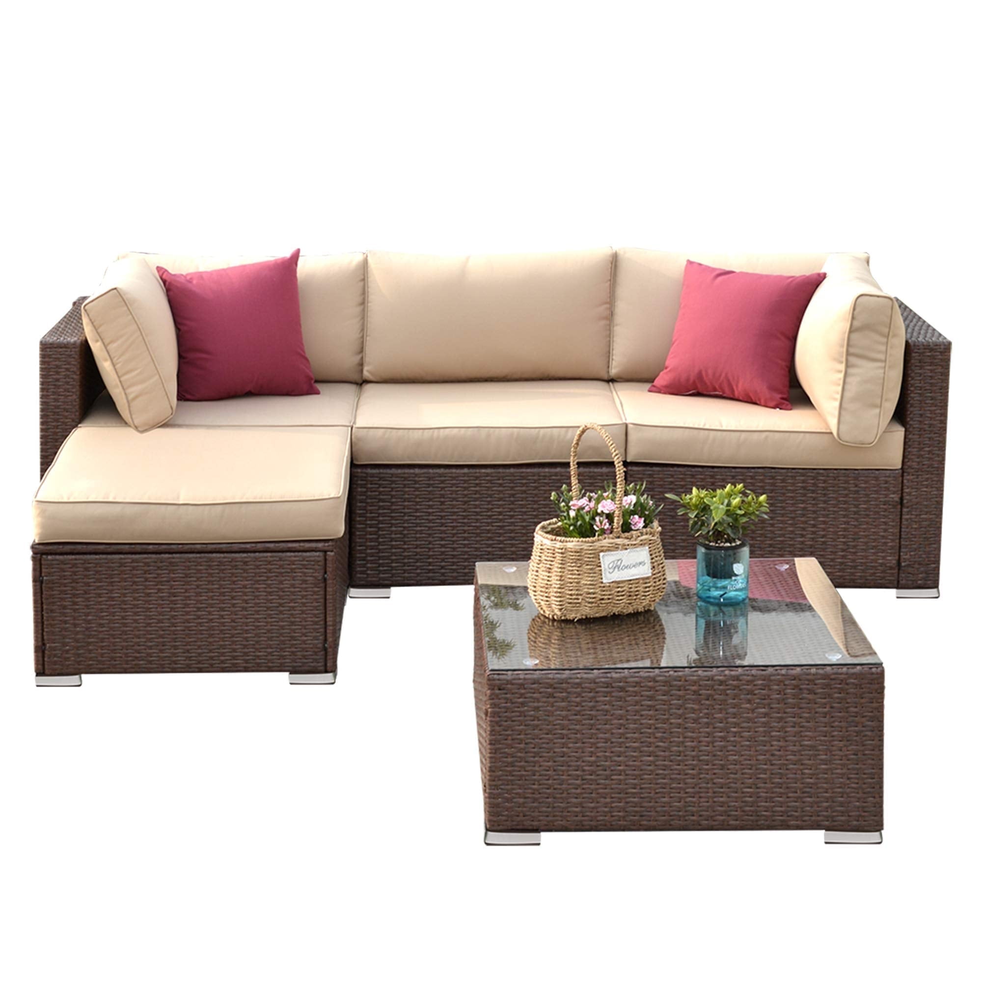 Royalcraft Rattan Patio Sofa Set, 5 Pieces Outdoor Sectional Furniture ...