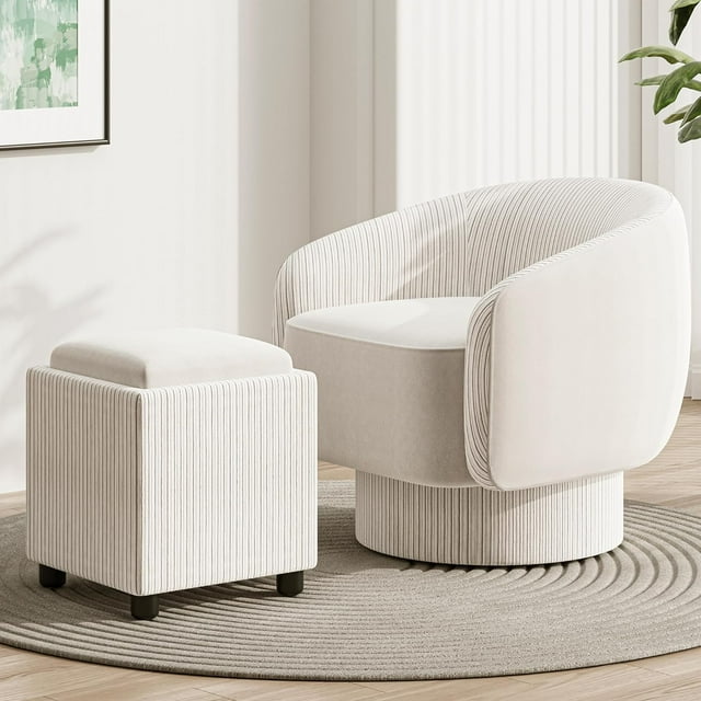 Royalcraft Swivel Accent Chair with Storage Ottoman, 360 Degree Swivel ...