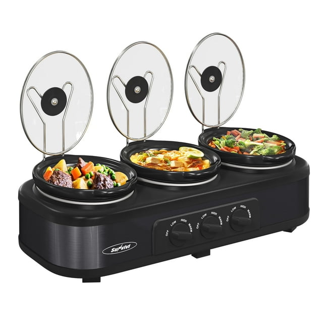 Sunvivi Triple Slow Cooker Buffet Servers and Warmer,3 Pot Food Small ...