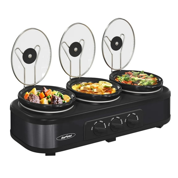 Triple Slow Cooker, Buffet Server 3 Pot, Food Warmer - Stainless ...