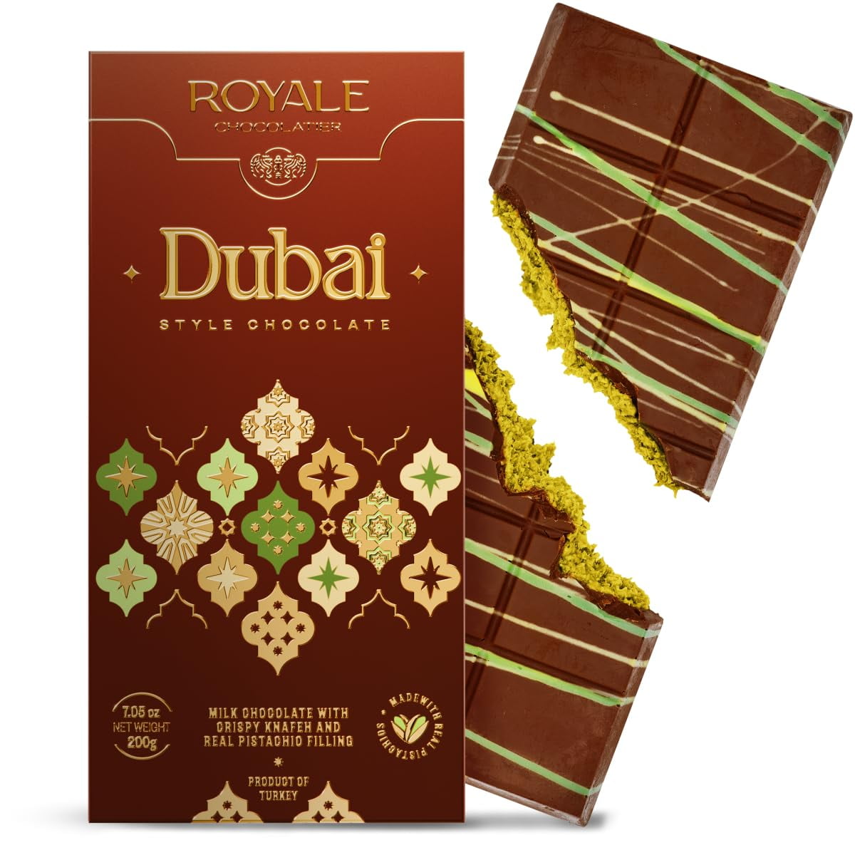 Royale Chocolatier Large Dubai AIF9 Chocolate Bar (200 Pistachio and ...
