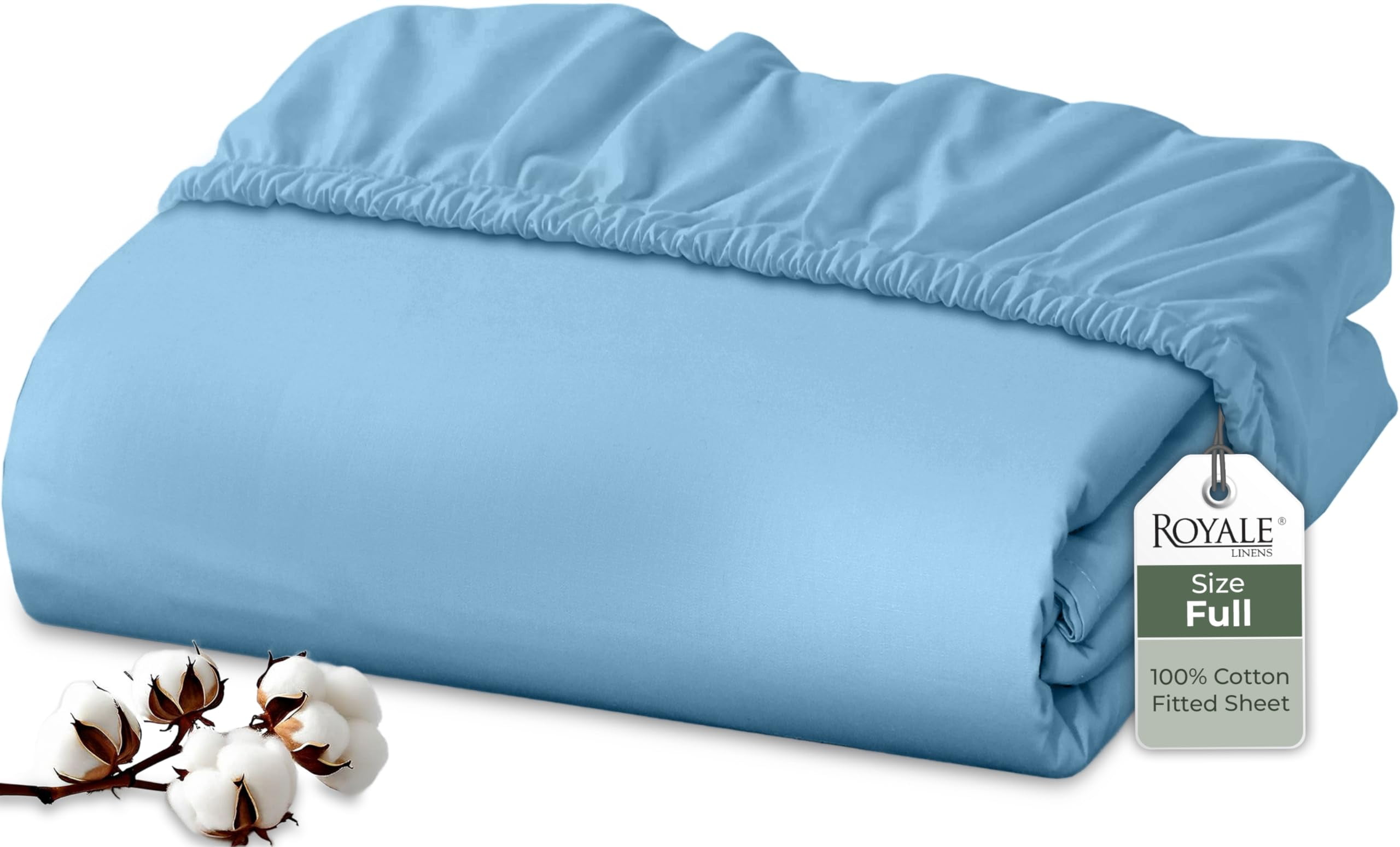 Royale Linens 100% Organic Cotton Fitted Sheet - Percale Weave - Super Soft Deep Pocket Bottom ...