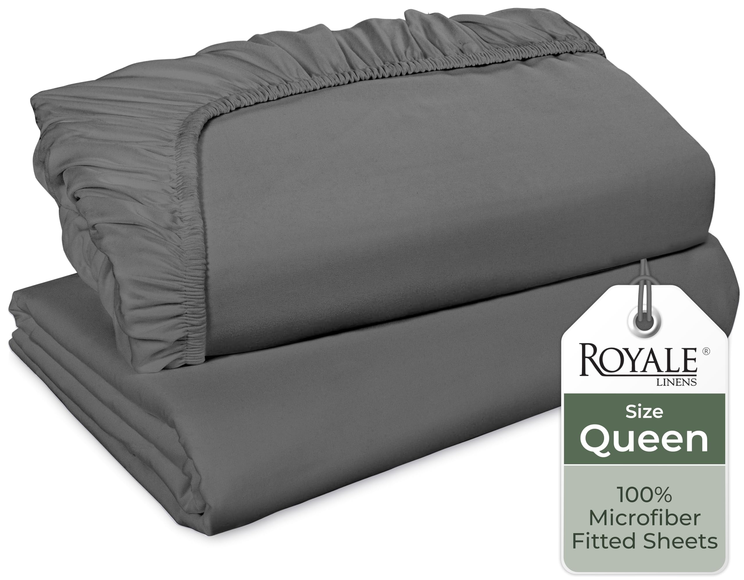Royale Linen 2 Pack Fitted Sheet - Elastic Sheets - Queen Fitted Sheet Only -Soft & Breathable ...