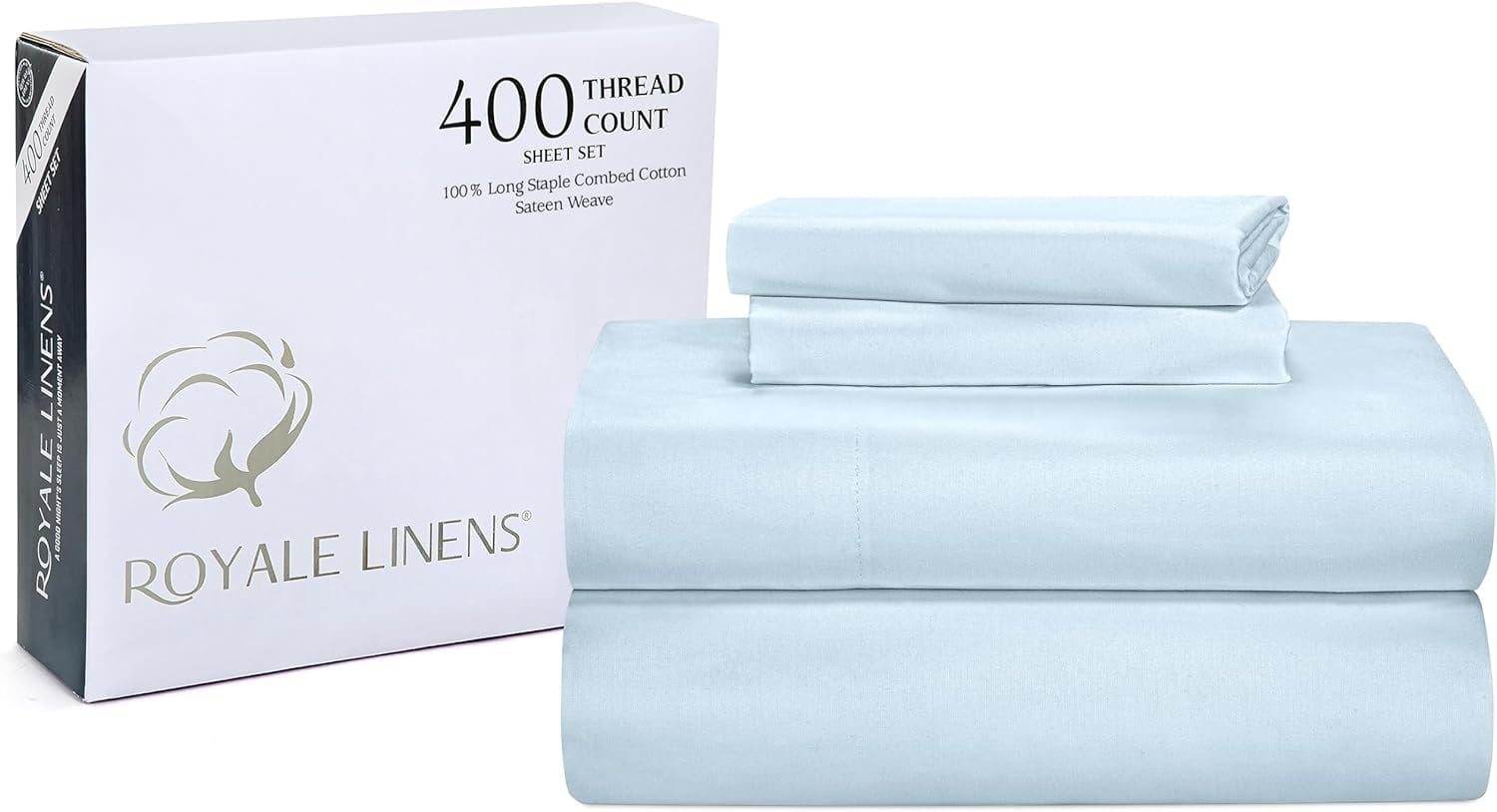 Royale Linens 400 Thread Count 100% Cotton 4 Piece Sateen Queen Sheet ...