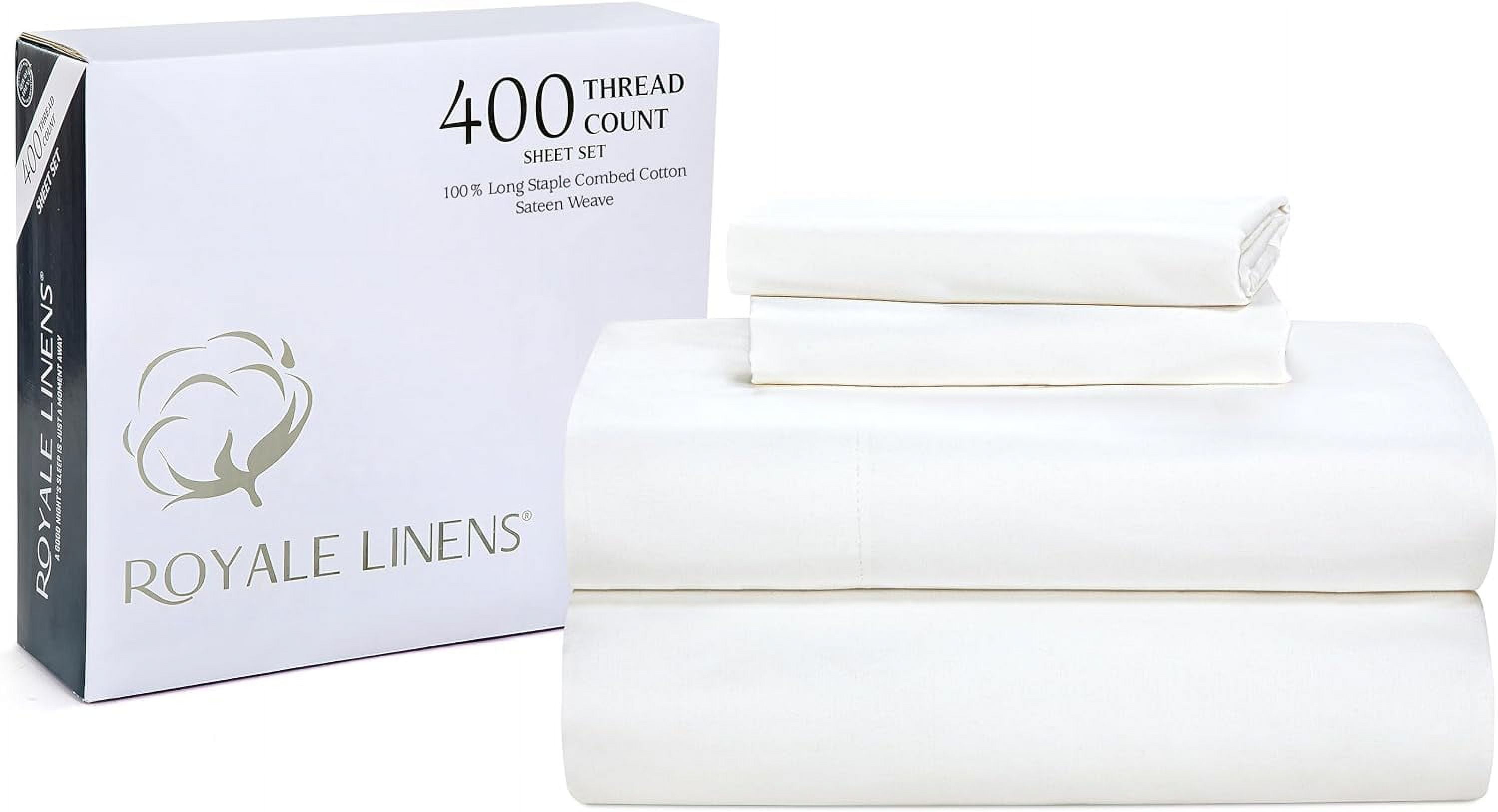 Royale Linens 400 Thread Count 100% Cotton 4 Piece Sateen Queen Sheet ...