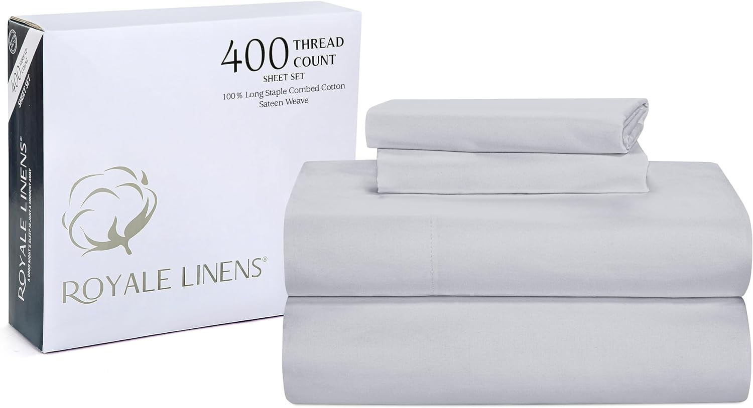 Royale Linens 400 Thread Count 100% Cotton 4 Piece Sateen Sheet Set ...