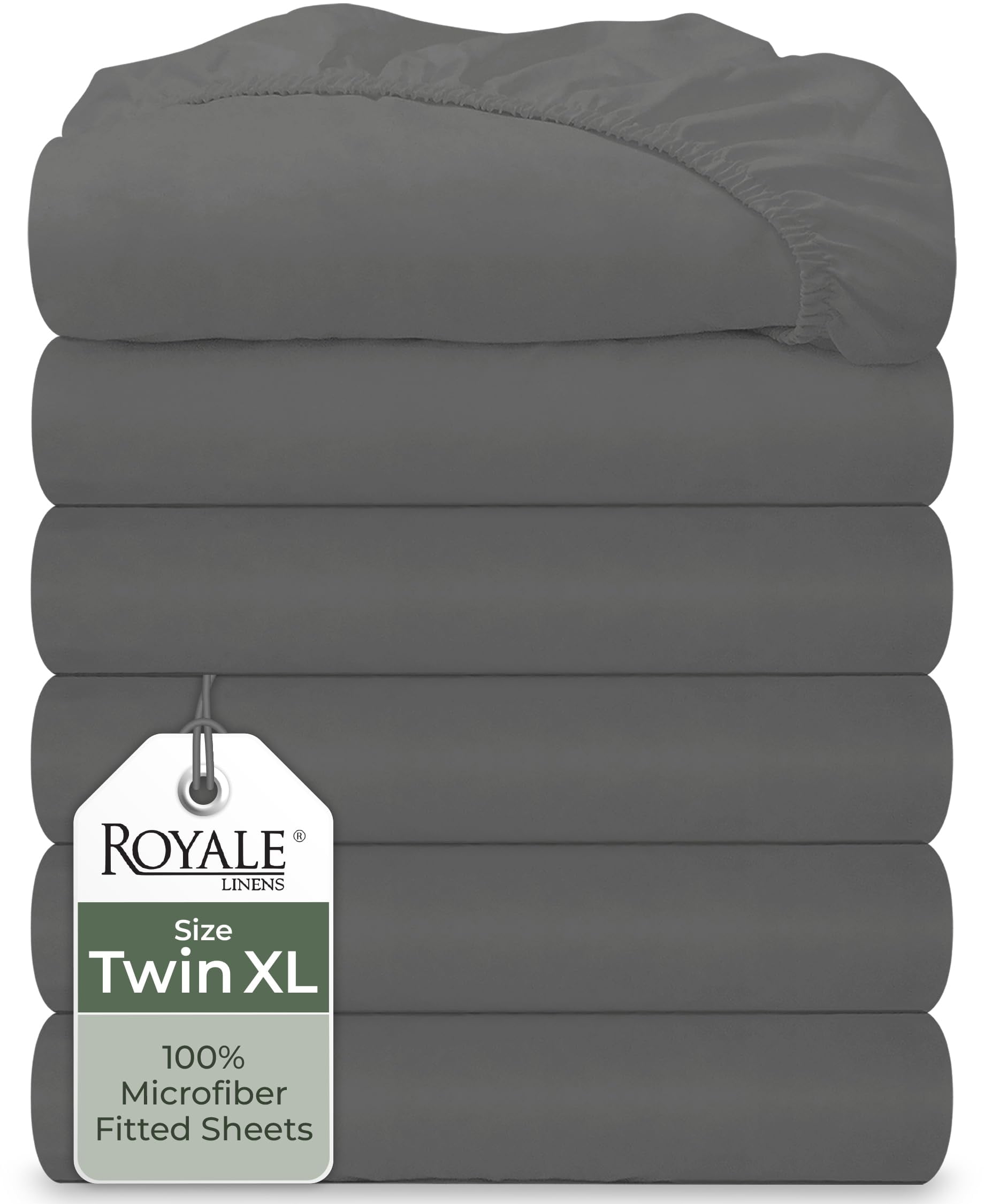 Royale Linens 6 Pack Twin XL Fitted Sheet Set - Bottom Sheet - Soft & Breathable - Brushed 1800 ...
