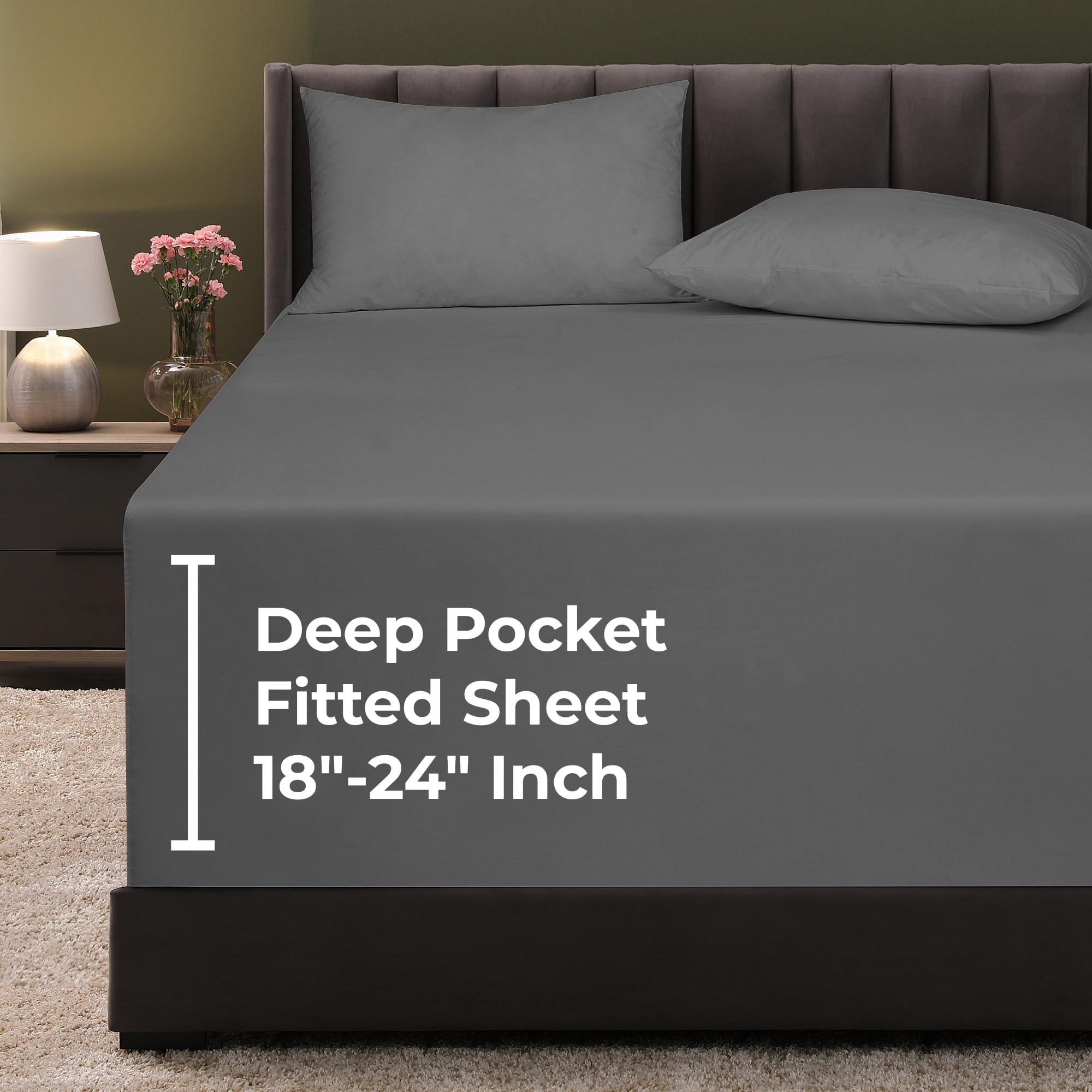 Royale Linens Extra Deep Pocket Full Fitted Sheet Only - Soft Grey Full ...