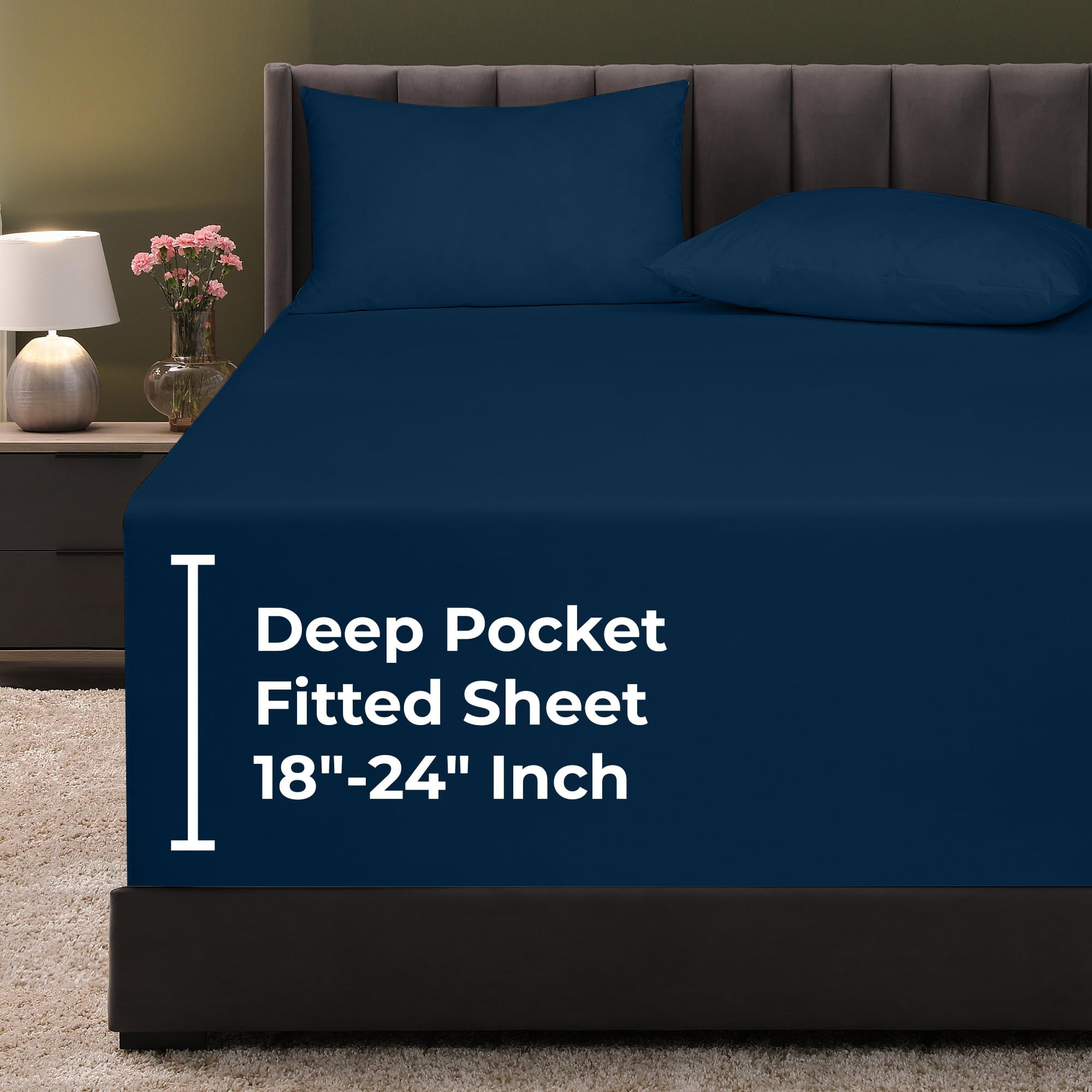 Royale Linens Extra Deep Pocket Queen Fitted Sheet Only - Soft Navy ...