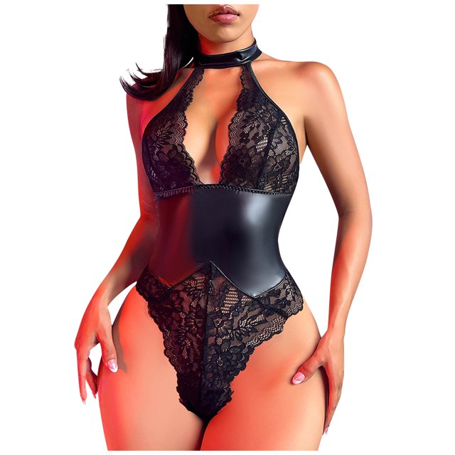 Royallove Ladies Sexy Lingerie Tight Fitting Sling One Piece Leather