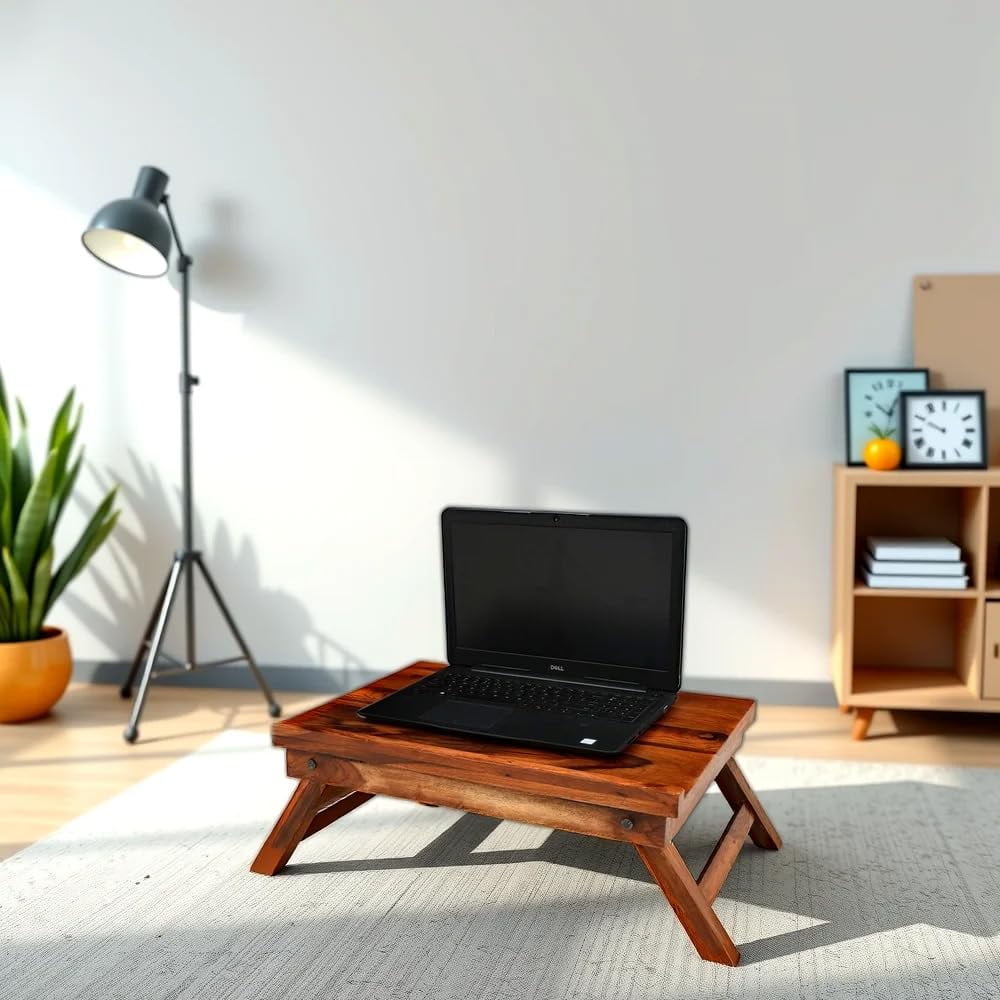 Royaloak Neon Laptop Stand Sheesham Wood WaterBased Finish Compact Size ...