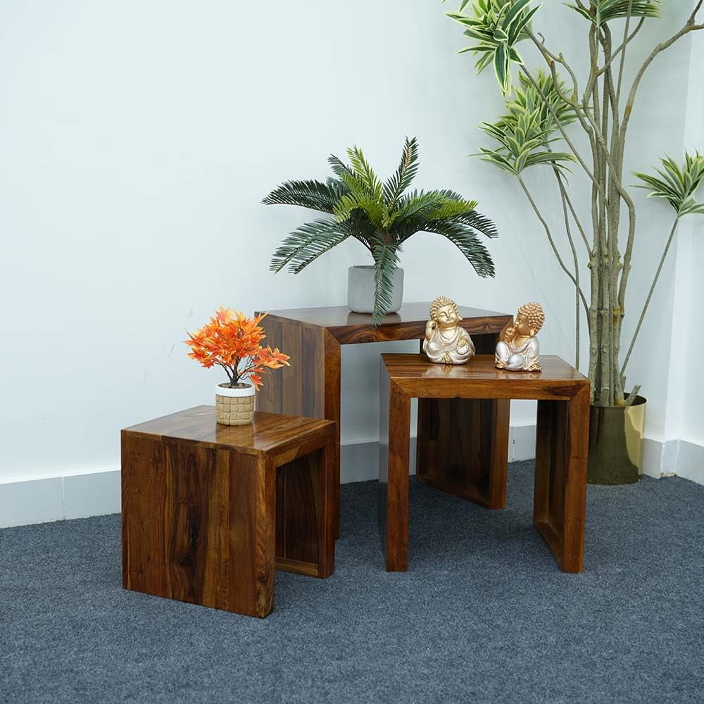 Royaloak Nesting Tables Set of 3 Sheesham Wood Tables Natural Wood ...