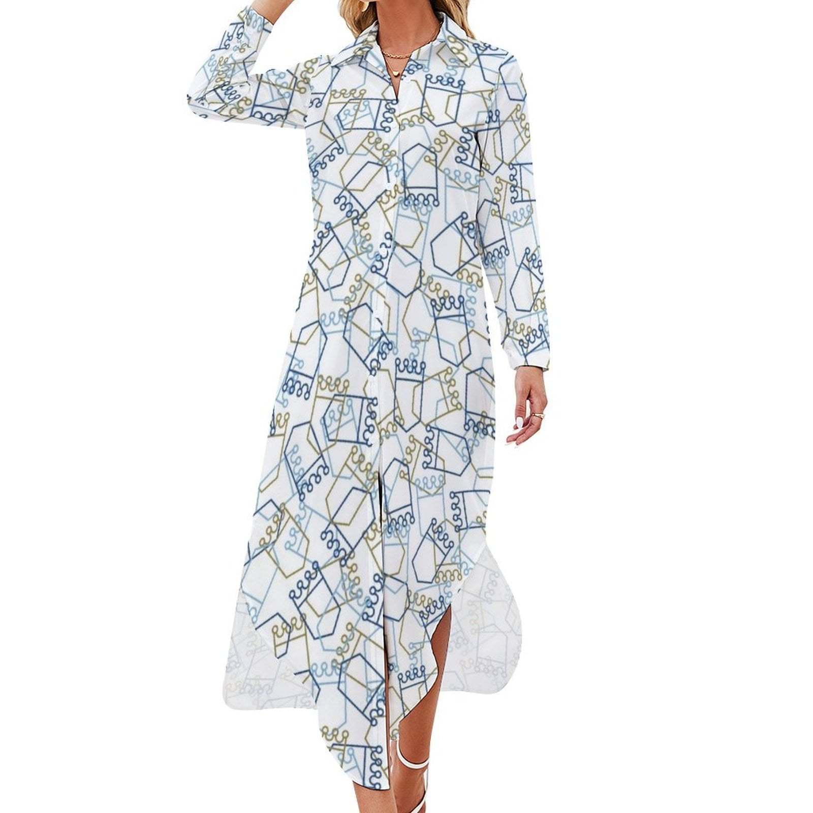 Royals Shield Pattern White Background Long Sleeved Shirt Dress Female ...