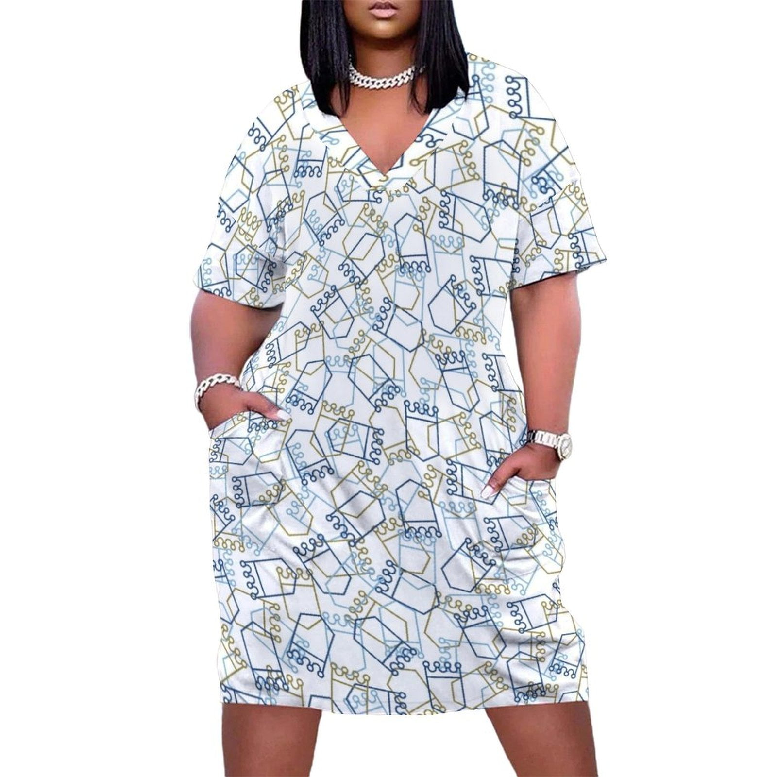 Royals Shield Pattern White Background Loose Pocket Dress prom dresses ...