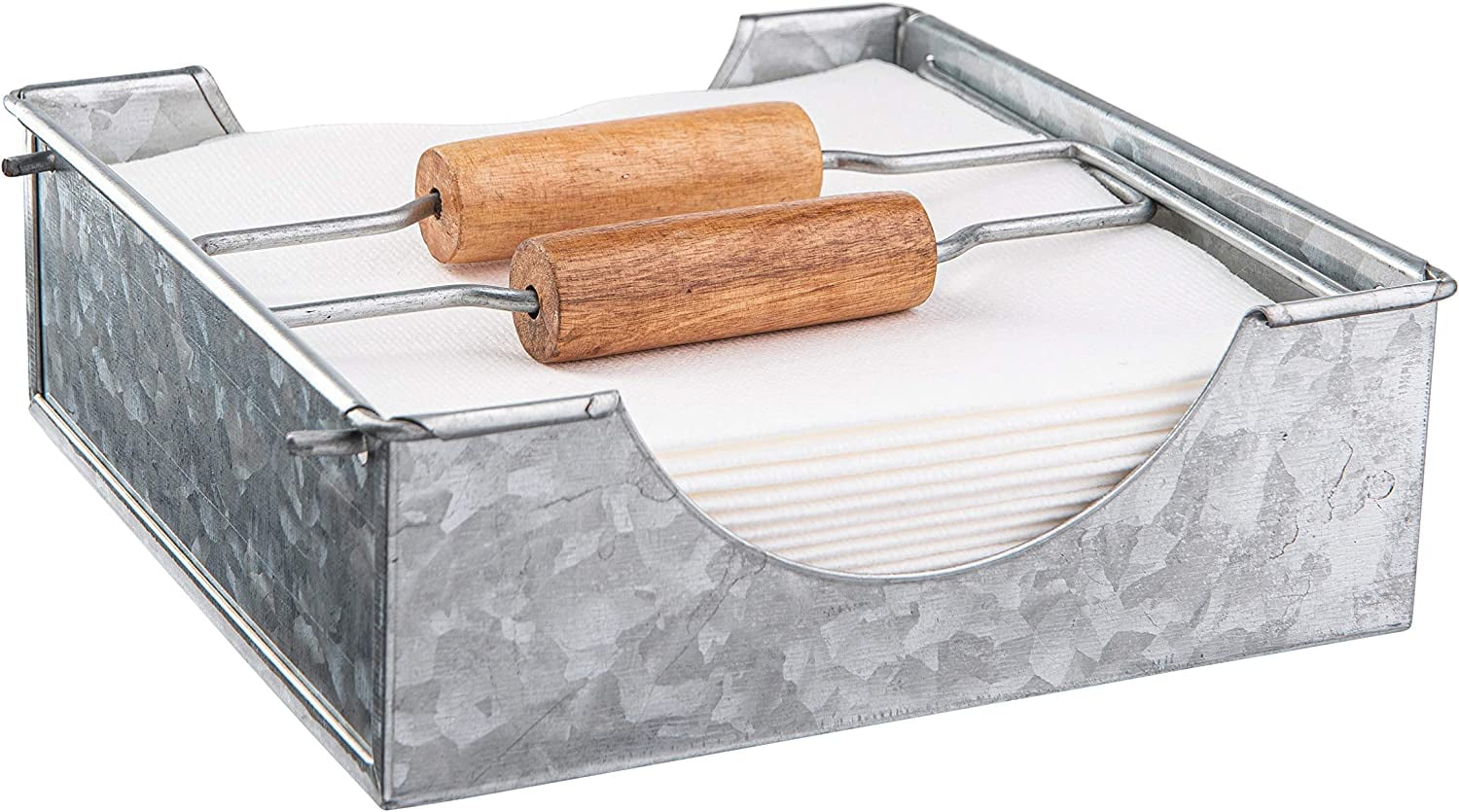 Royalty Art Galvanized Napkin Holder with Dual Wooden Handles - Rustic ...
