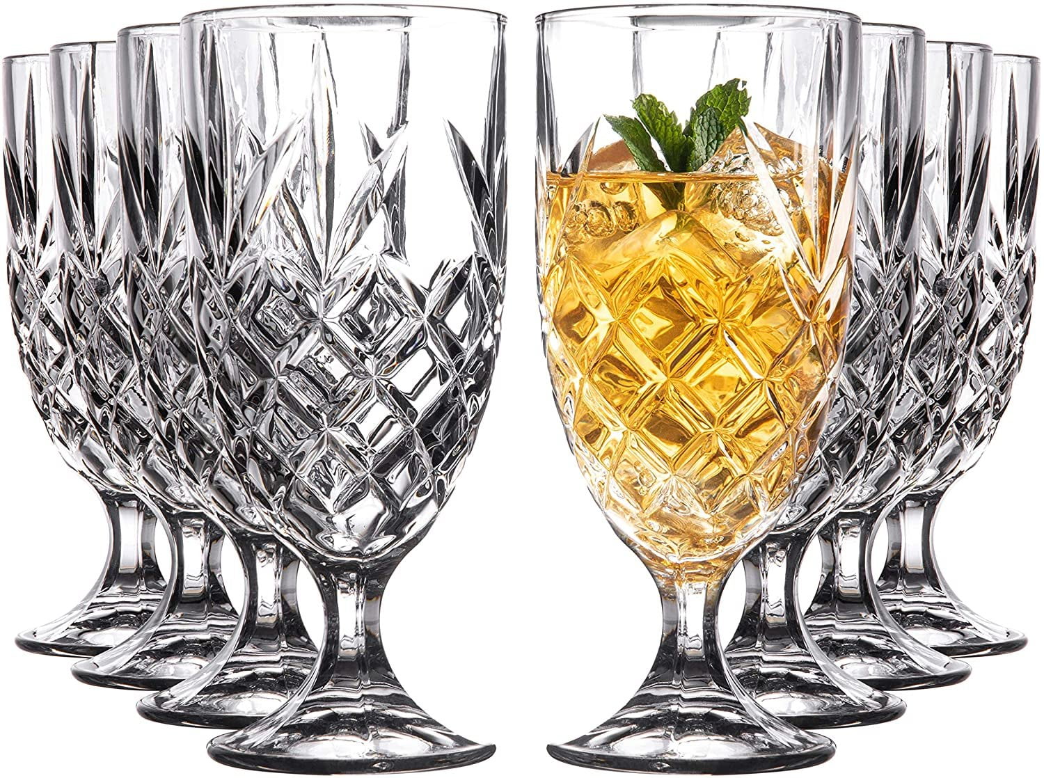 Royalty Art Kinsley Lowball Whiskey Glasses Set, 8 Long-Stem Tumbler ...