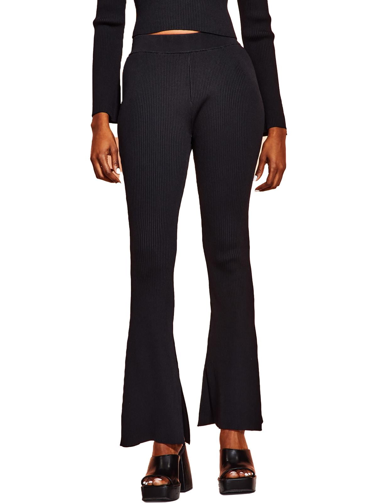 Royalty By Maluma Women's Ribbed Stretch Flare Cropped Pants Black Size ...