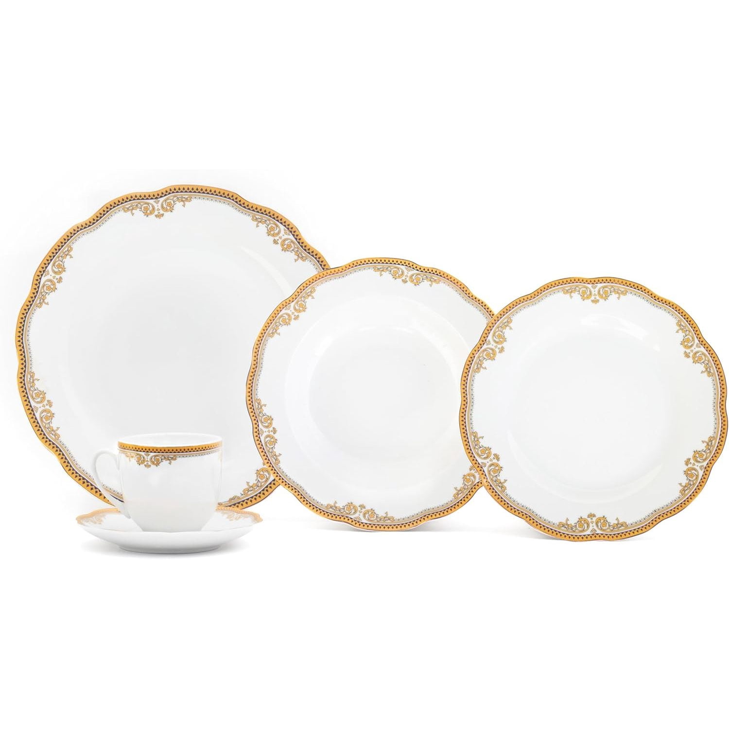 Royalty Porcelain 20 pc Dinnerware Set with Gold Floral Ornament, Bone ...