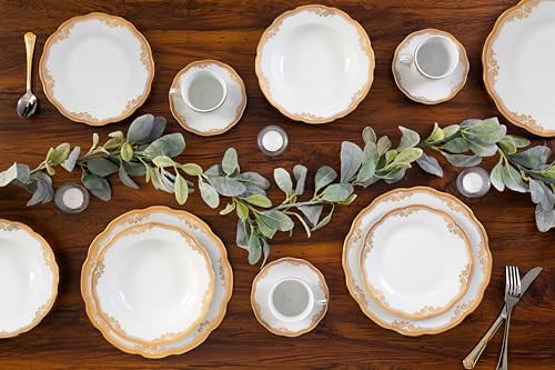 Royalty Porcelain 20 pc Dinnerware Set with Gold Floral Ornament, Bone ...
