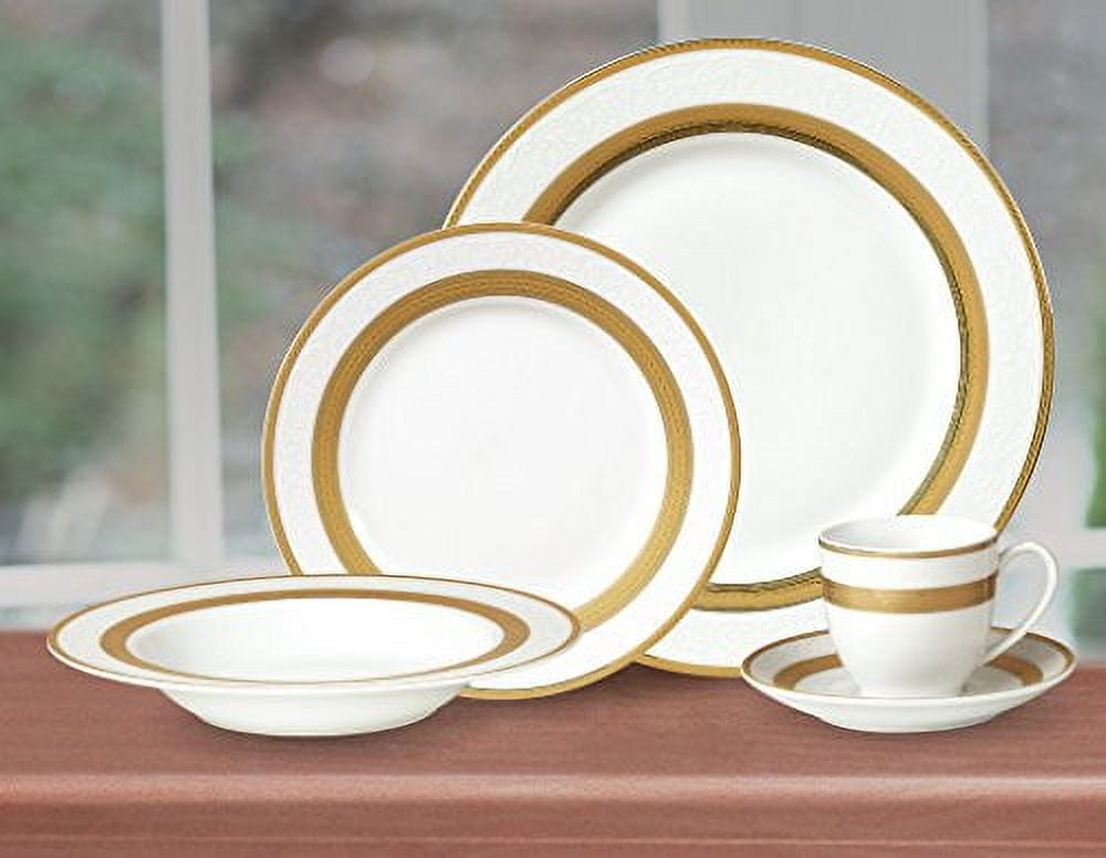 Royalty Porcelain "Queen" 5-Piece White and Gold Dinnerware Set, 24K ...