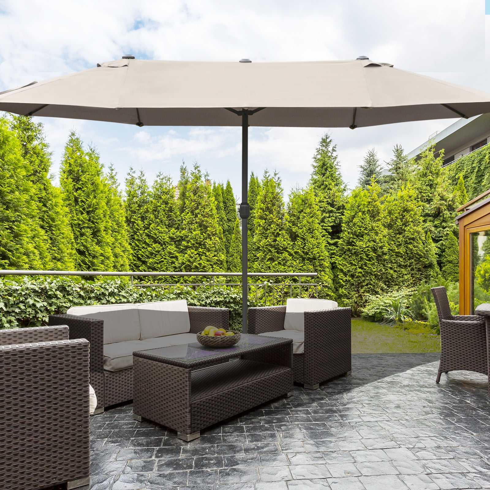 Royard Oaktree 15' Large Patio Umbrella with Base, Outdoor Double-Sided ...