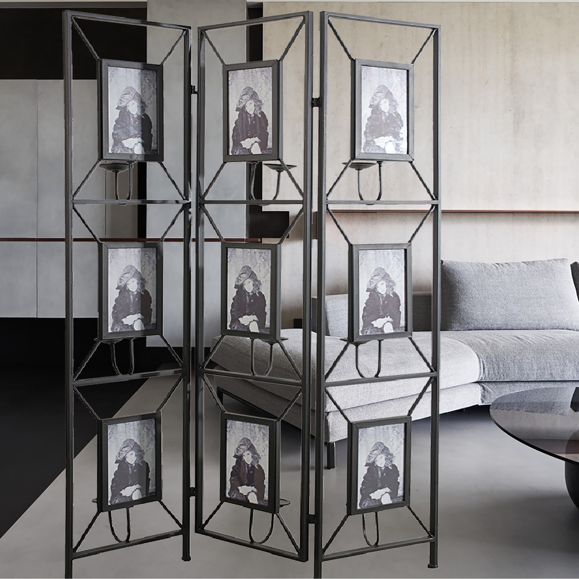 Royard Oaktree 3-panel Room Divider Screen with 9 Photo Frames, 71 ...