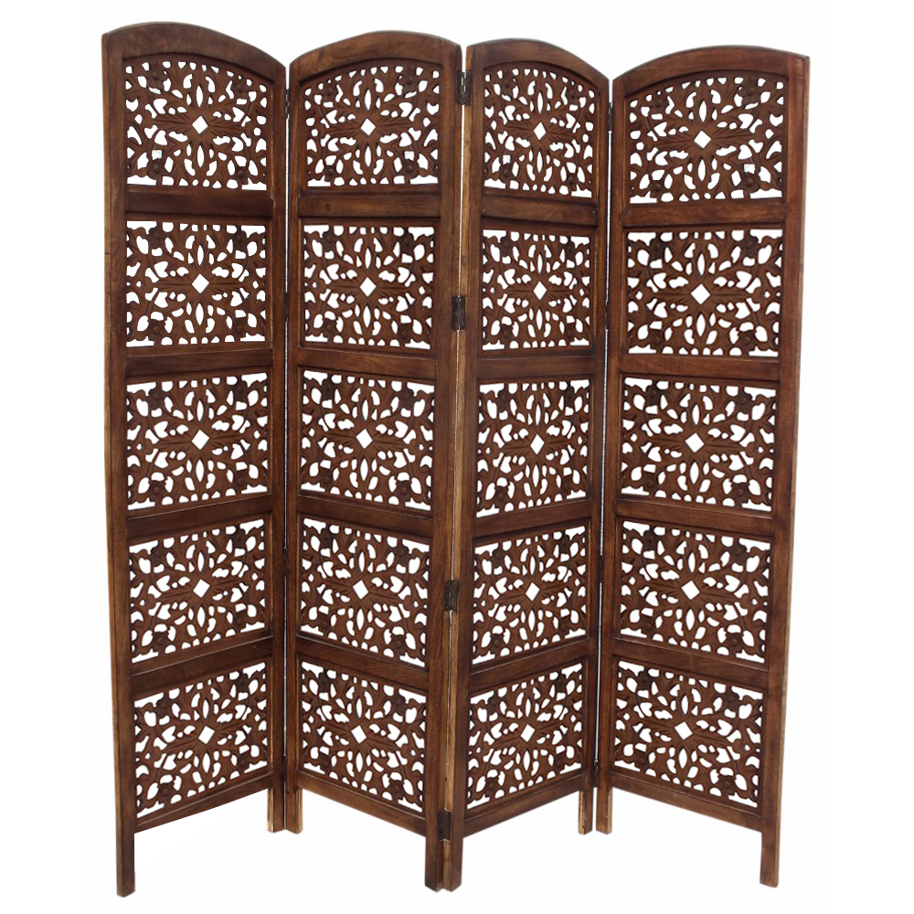 Royard Oaktree 4 Panel Hand Carved Wood Room Divider, Vintage Foldable ...