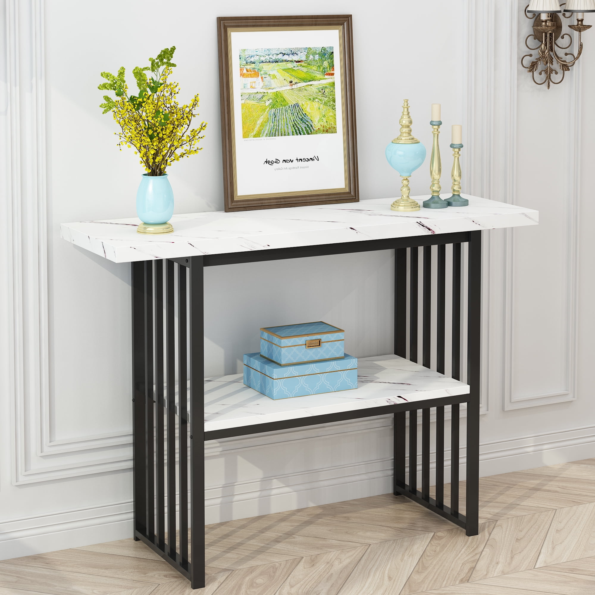 Royard Oaktree 42" Console Table, Faux Marble Entryway Table with Open ...