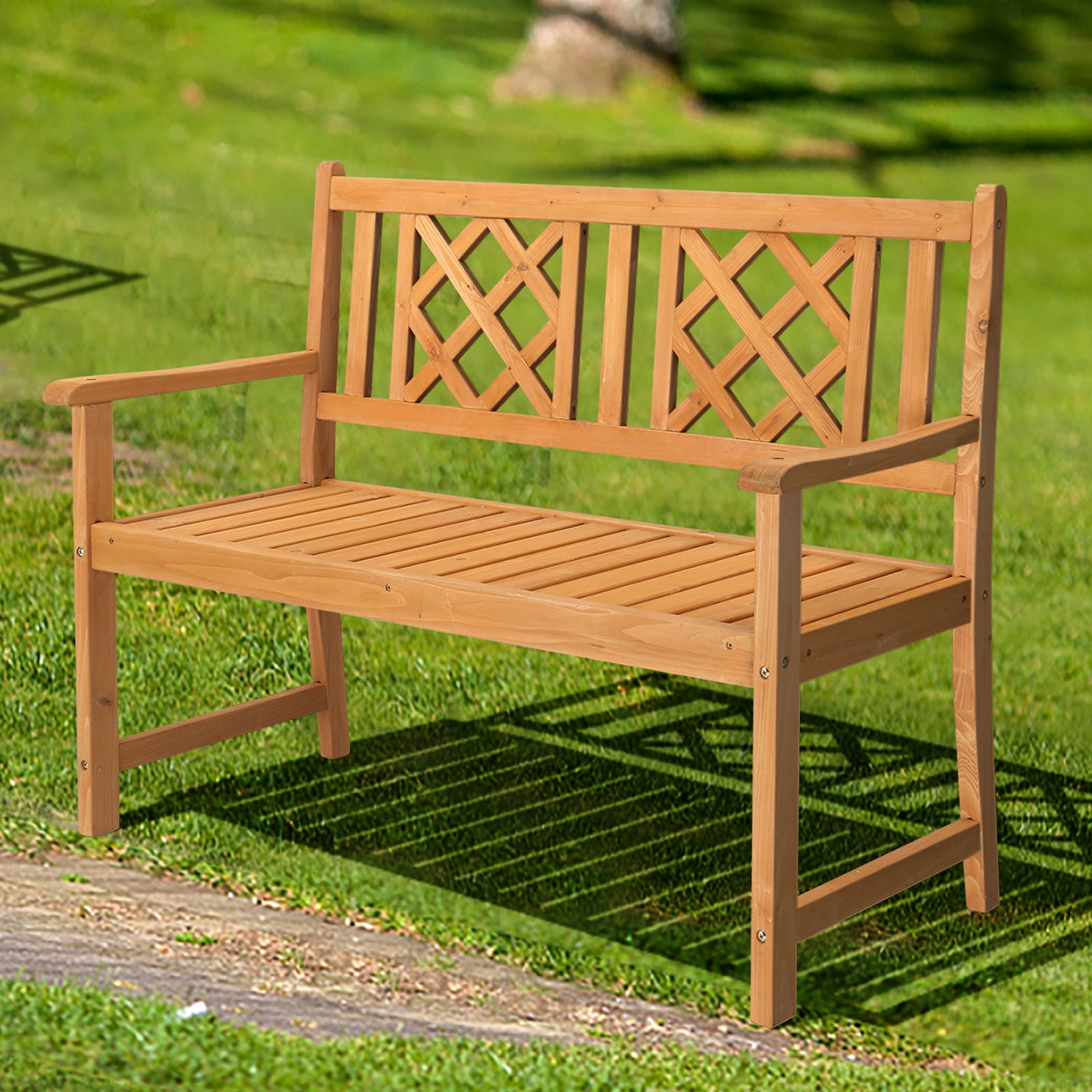 Royard Oaktree 46" Garden Bench, Outdoor Wood Patio Bench with Grid ...