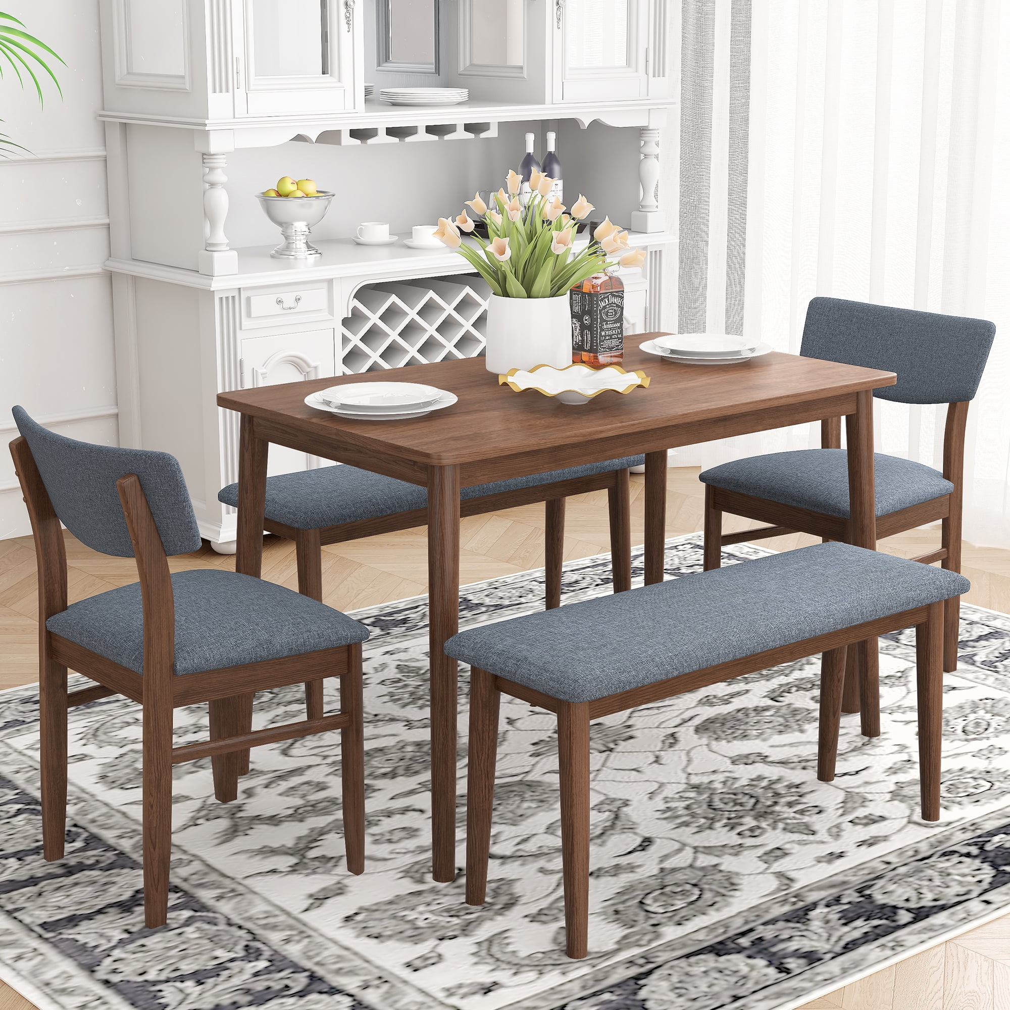 Royard Oaktree 5-Piece Dining Table Set with 2 Benches and 2 Chairs ...