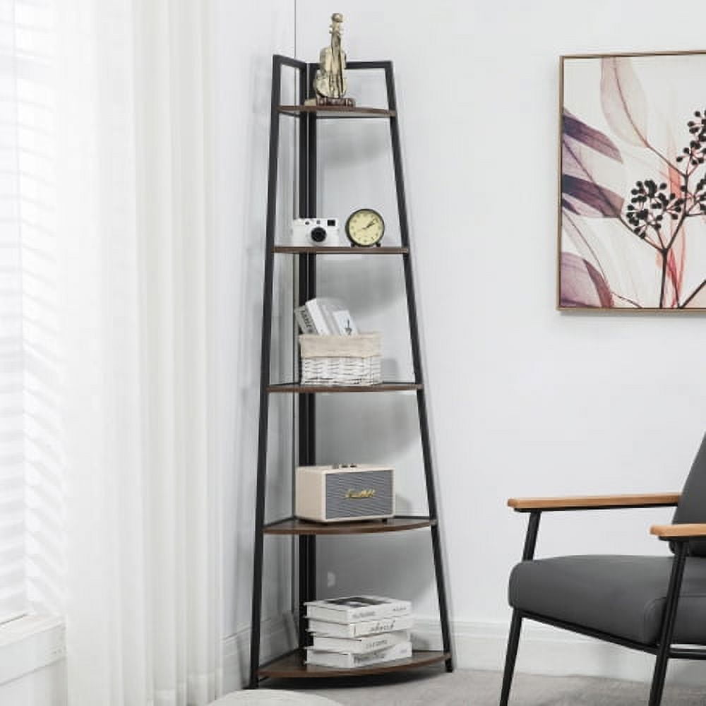 Royard Oaktree 5 Tiers Corner Bookshelf, 70" Tall Bookcase with Open ...