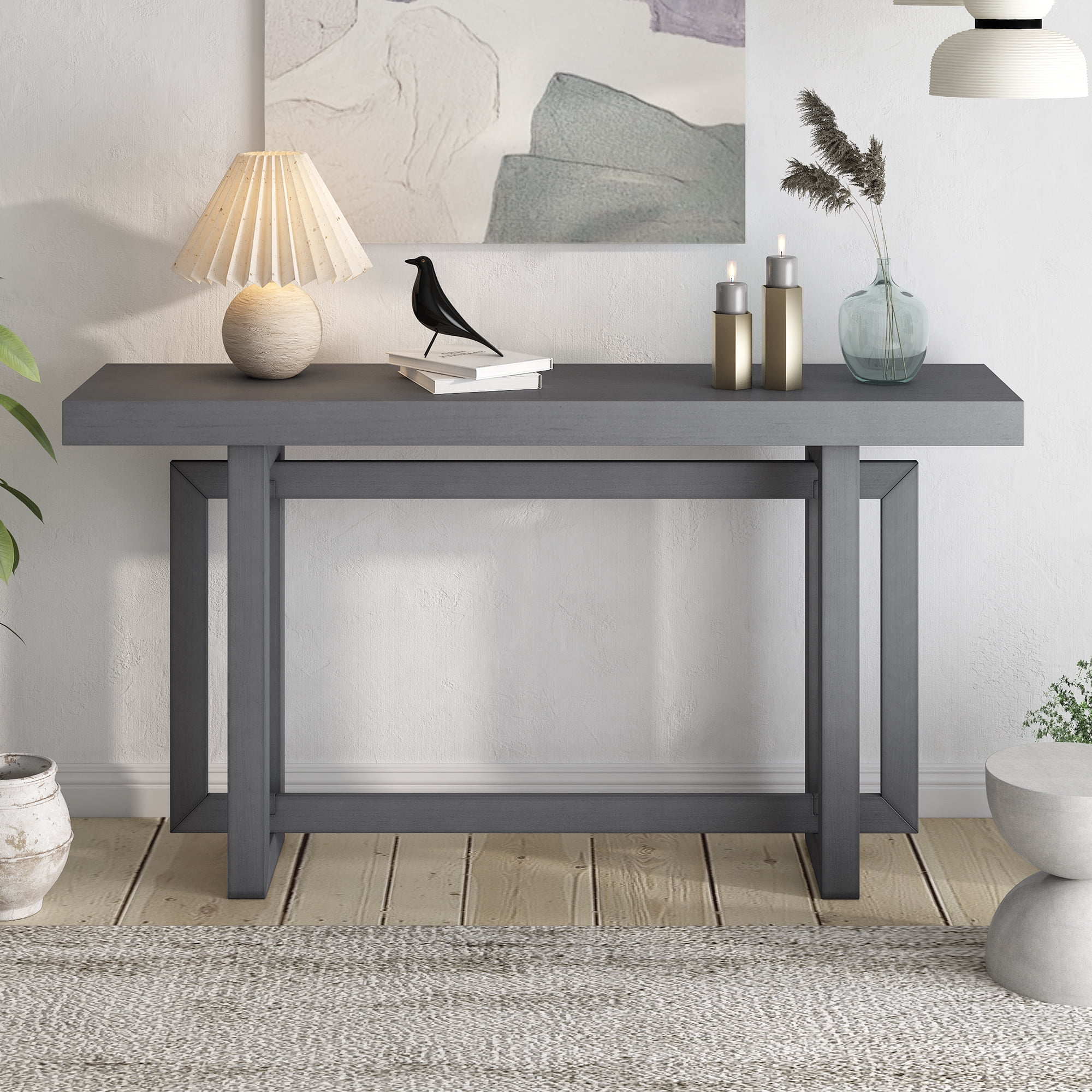 Royard Oaktree 59" Industrial Wood Console Table, Unique Triple ...