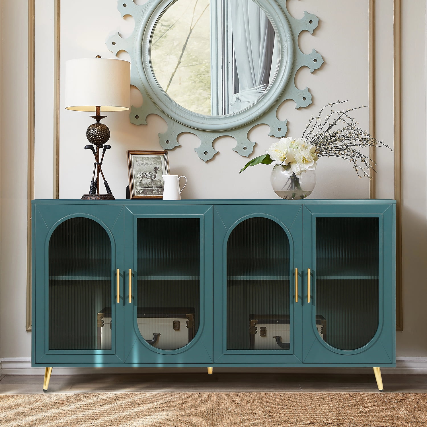 Royard Oaktree Accent Sideboard Buffet Cabinet with 4 Glass Doors and ...