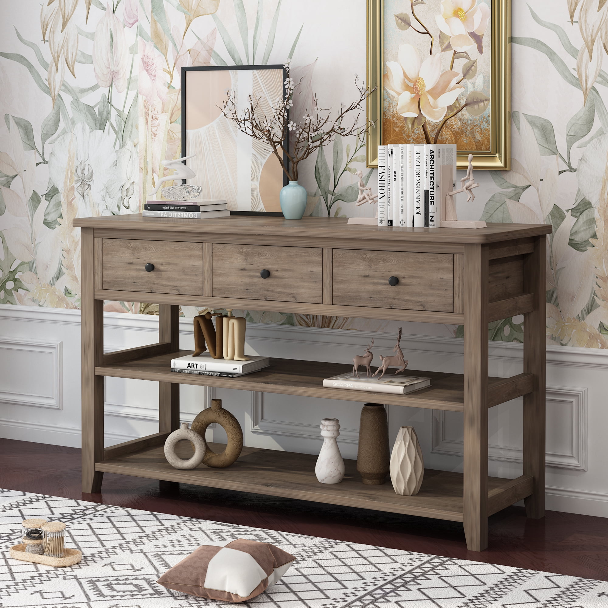 Royard Oaktree Console Table 3 Tier Entryway Table with 3 Drawers and ...