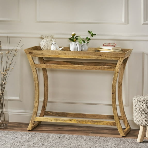 Royard Oaktree Console Table w/Curved Legs & Tray Tabletop, 42" Rustic Wood Entryway Table ...
